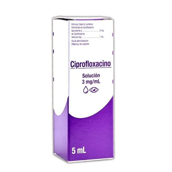 CIPROFLOXACINO 3MG/ML FRASCO CON 5ML GOTAS OFTALMICAS, 48% OFF